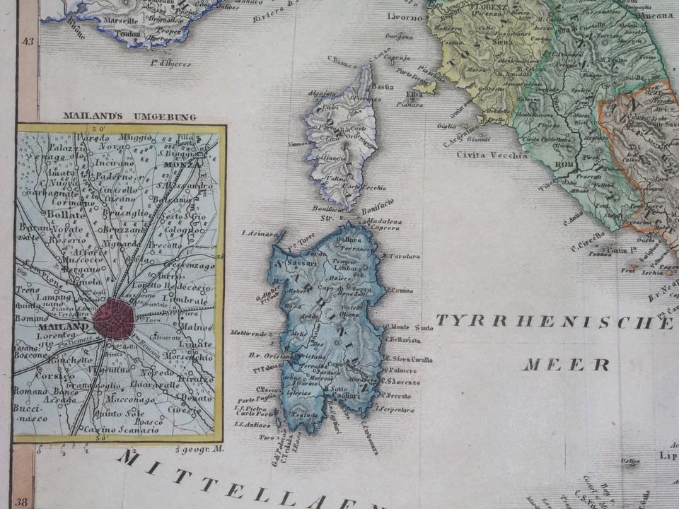 1858 ORIGINAL MAP ITALY SICILY TUSCANY PIEDMONT LOMBARDY CALABRIA ...