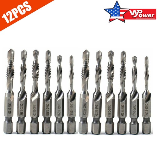 12/6Pcs HSS 1/4inch Hex Shank Screw Thread Tap Drill Bit Combination ...