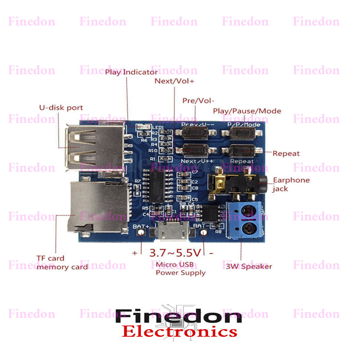 SD card USB Disk MP3 Decoder Board PCB Module Amplifier Decoding Audio ...