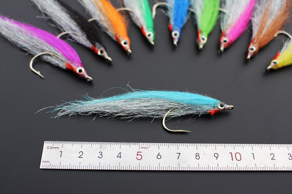 10 pcs 1/0 Holo Silver Salmon Trout Sea Bass Steelhead Minnow Fly ...