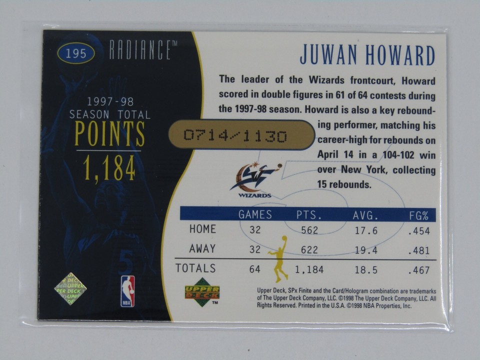 JUWAN HOWARD 1998-99 UPPER DECK TOP FLIGHT RADIANCE! #0714/1130 ...