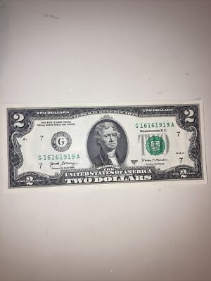 Fancy(Rare) Quad Double Serial Number CRISP Uncirculated lucky 2 Dollar ...