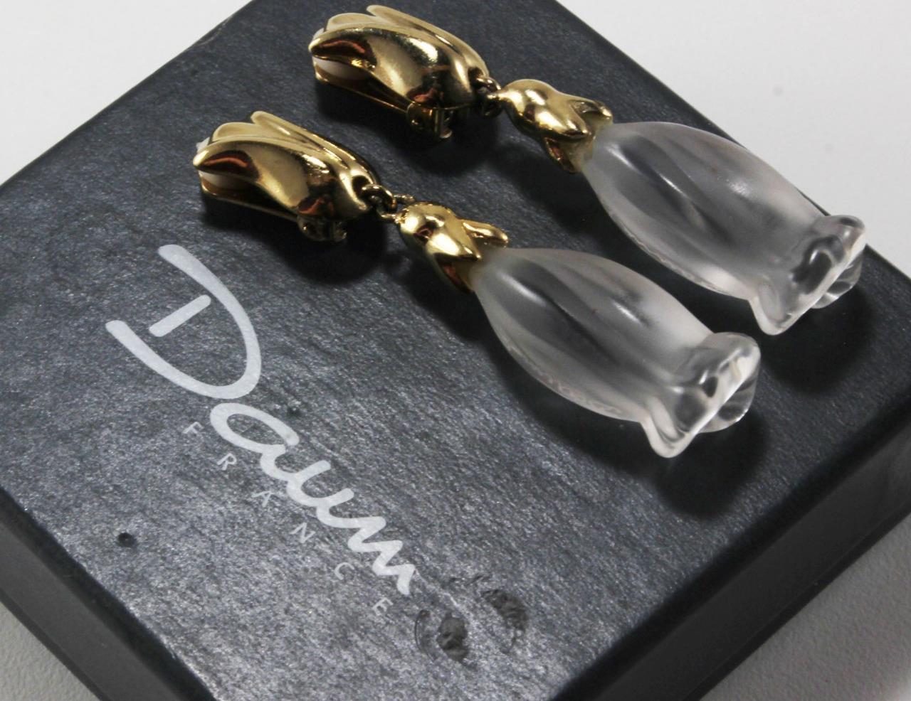 DAUM JASMINE FLOWER FROSTED GLASS CRYSTAL GOLD TONE C… - Gem