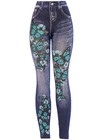 High Waist Women's Denim Print Fake Faux Jeans Leggings Pants | eBay