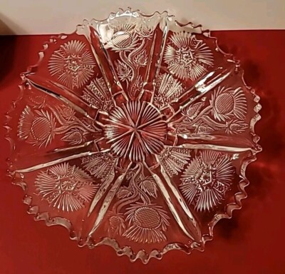 EAPG HIGBEE PANELED 8 FOOTED PANELED THISTLE PATTERN 10" SERVING BOWL ...