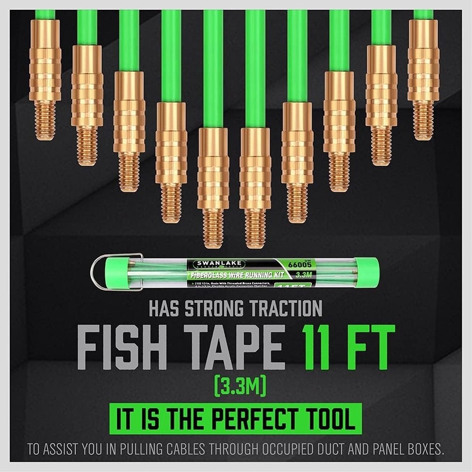 Durable 11FT Green Fiberglass Fish Tape Kit for Effortless Wire ...