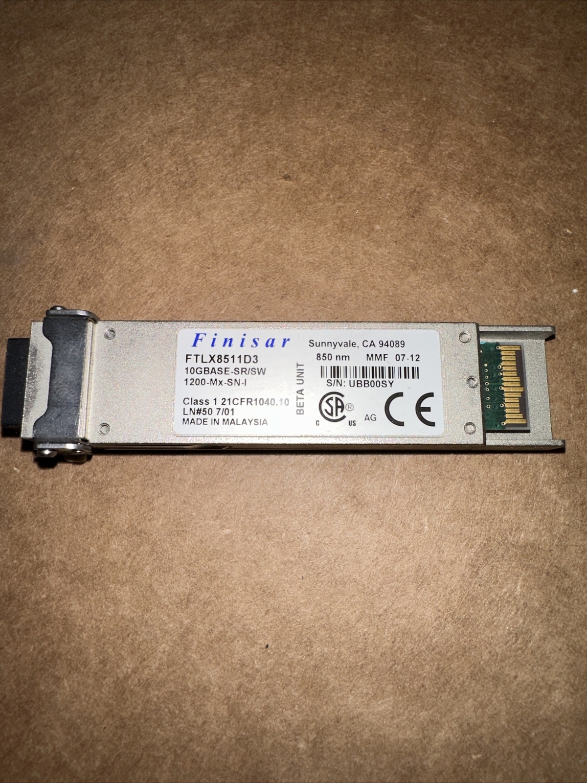 Finisar FTLX8511D3 Force10 GP-XFP-1S 10GBASE-SR/SW 850nm 10 Gb/s XFP ...