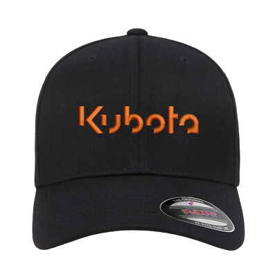 KUBOTA Tractor FLEXFIT Black Embroidered Baseball Hat Cap Flat Curved ...