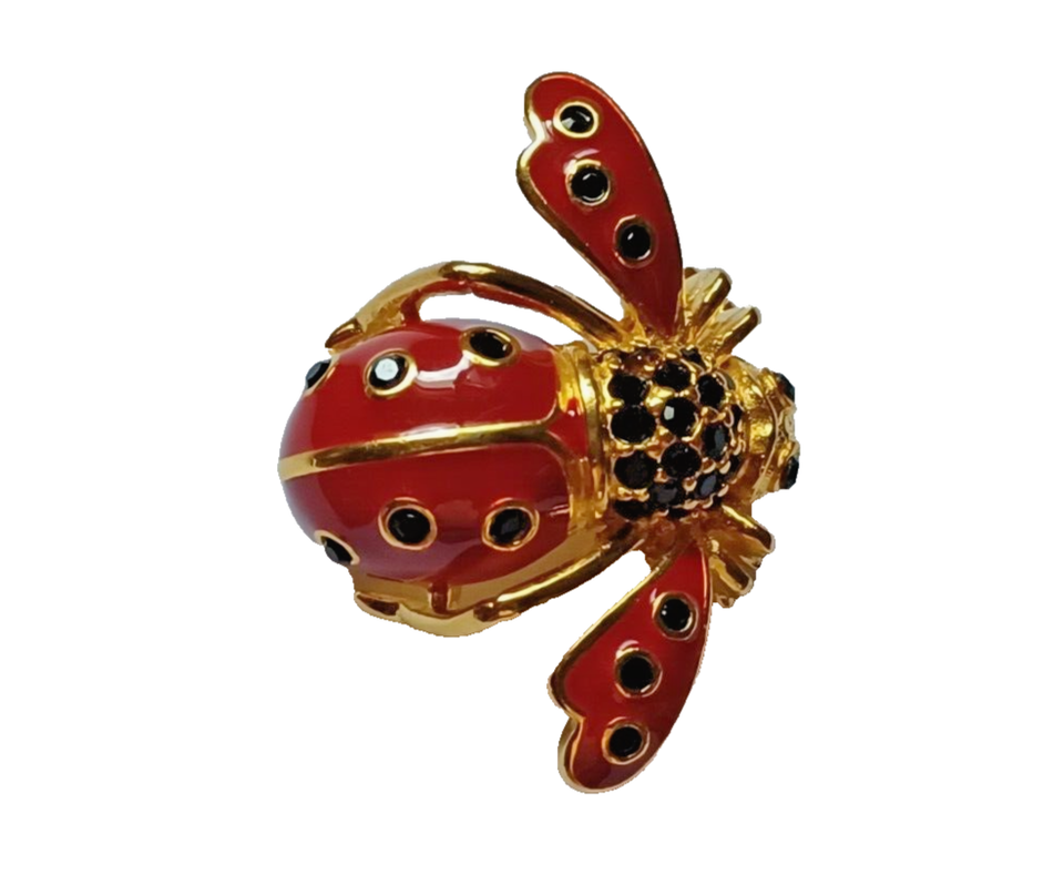 Vintage Signed Joan Rivers Red Enamel & Black Crystal Ladybug Brooch | eBay