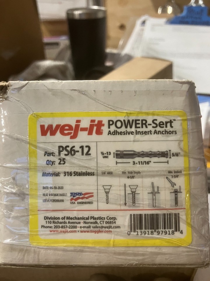 WEJ-IT POWER SERT PS6-12 5/8X3-11/16ADHESIVE INSERT ANCHOR | eBay
