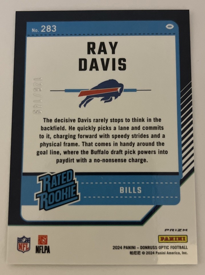 2024 Donruss Optic Ray Davis RC Rookie Flex emojiPrizm #126/149 (SB) | eBay