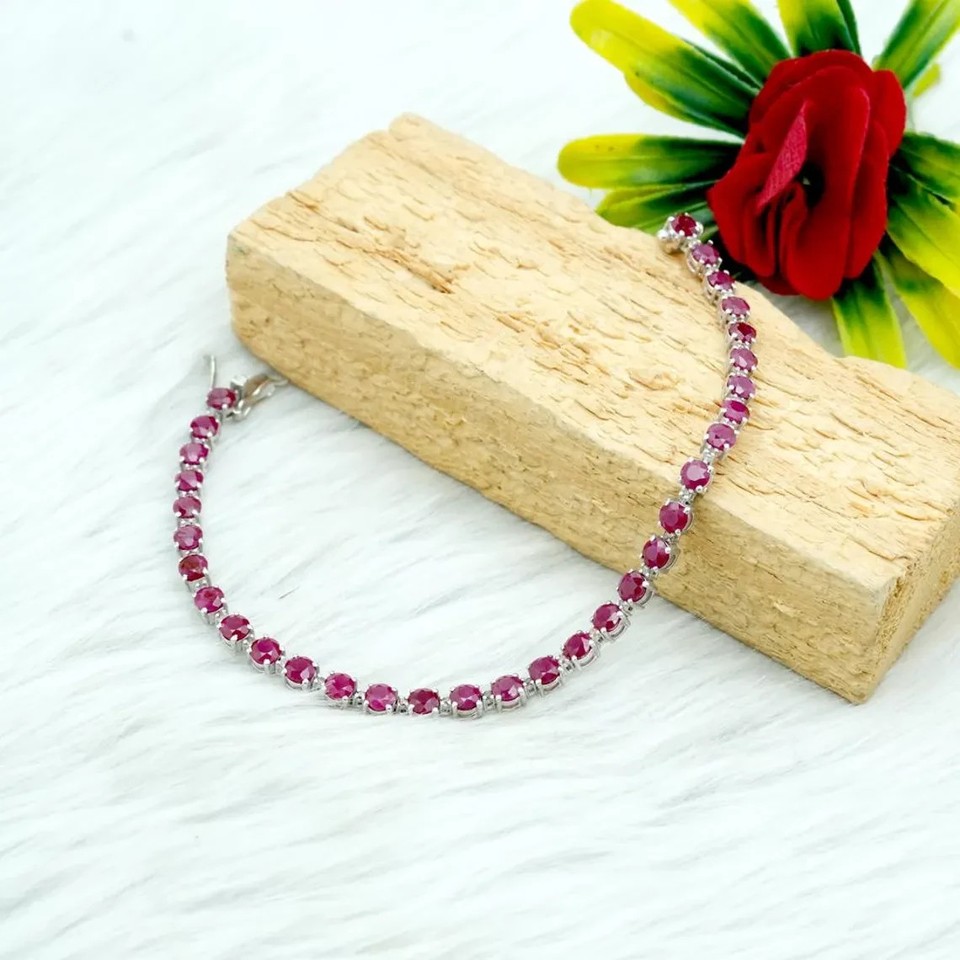 Ruby & Diamond Tennis Bracelet 925 Sterling Silver July Birthstone Gift ...