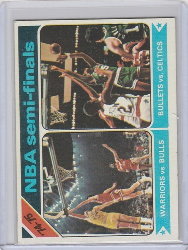 1975-76 Topps #188 NBA Playoff Semis DP/Warriors edge Bulls/Bullets ...