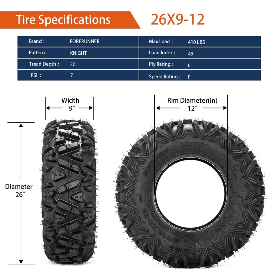 Set 4 ATV Tires 26x11-12 26x9-12 UTV All Terrain 6PR Heavy Duty 26x9x12 ...