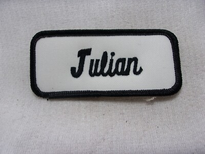 JULIAN USED EMBROIDERED SEW ON NAME PATCH TAGS BLACK ON WHITE | eBay