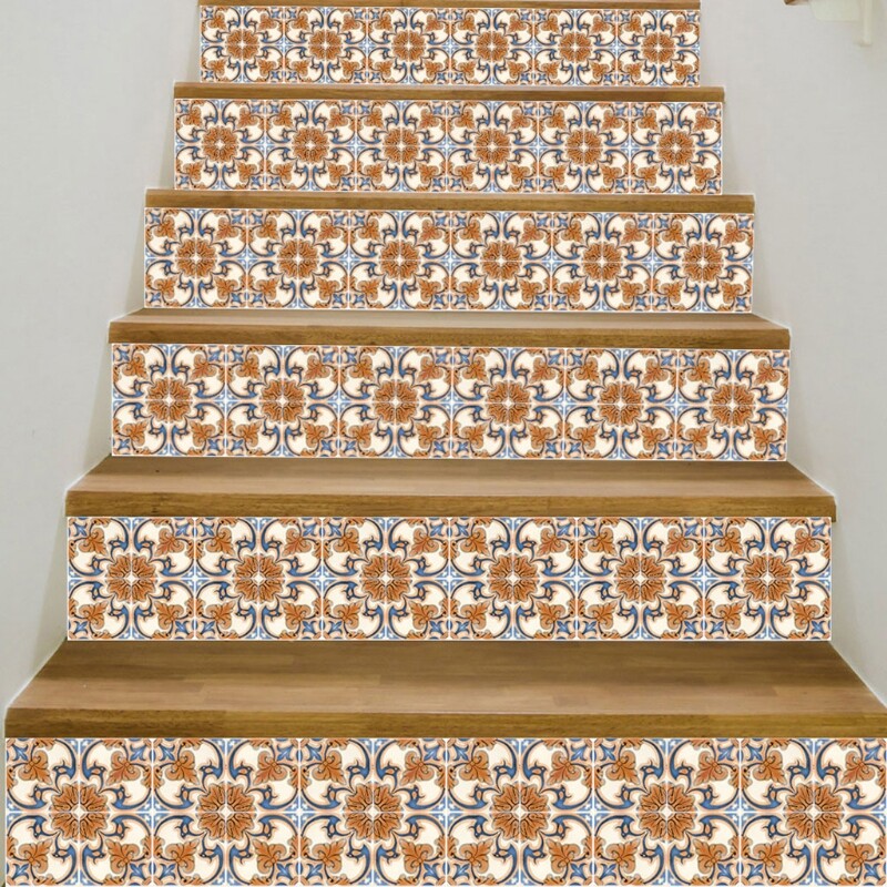 6Pcs Flower Tile Floor Stair Sticker PVC Waterproof Mural Decals Art ...