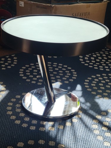 Rare Minimalist MCM Chrome And Frosted Glass Accent Table 17" Tall By ...