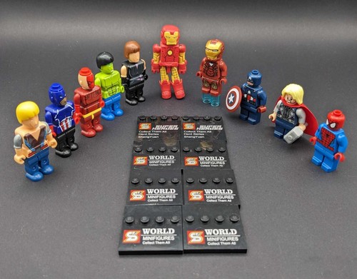 Lot of 10 Lego/Block Tech/Mail-in Figures + Stands Iron Man Spider-Man ...