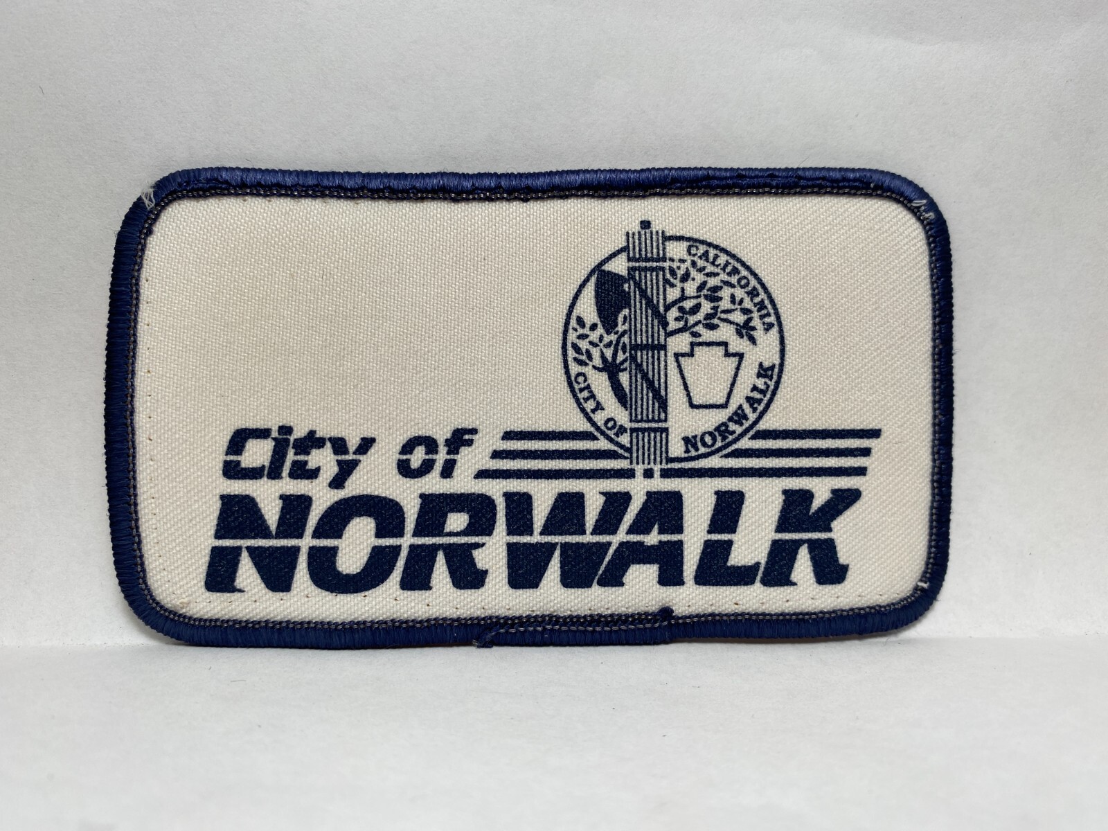 CITY OF NORWALK USED SEW ON NAME PATCH TAG DARK BLUE ON WHITE | eBay