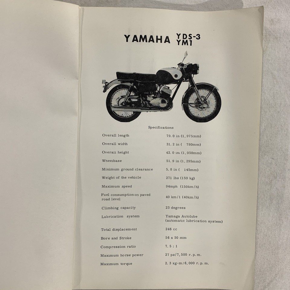 YAMAHA YDS-3 YM1 Parts List 1965 First Edition Original Complete | eBay