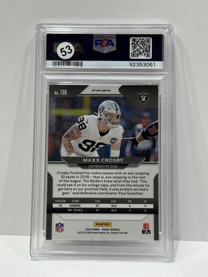 2020 Panini Prizm - Maxx Crosby Orange Ice #136 PSA 9 MINT - POP 1 ...