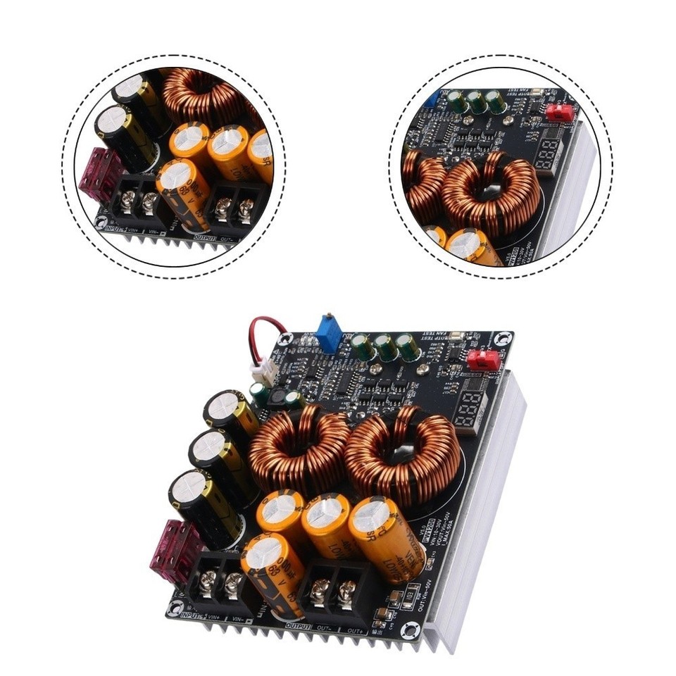 1200W 50A DC Boost Converter Adjustable Output Voltage Audio Power ...