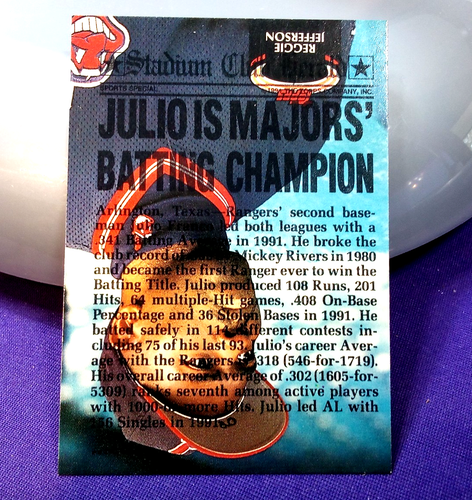 1991 JULIO FRANCO STADIUM CLUB ERROR PROOF TEST ON FRONT OF 1992 CARD ...