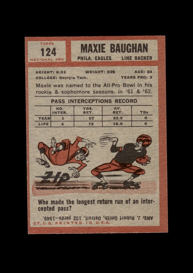 1962 Topps Set-Break #124 Maxie Baughan EX-EXMINT *GMCARDS* | eBay