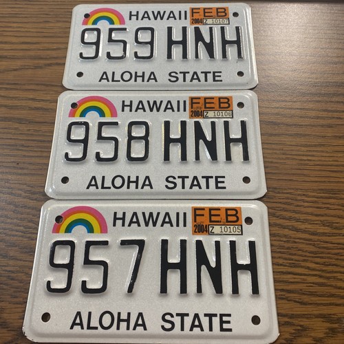 3- Hawaii motorcycle license plates Sequential Consecutive 957HNH ...