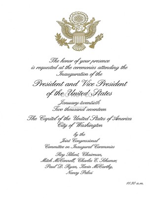 2017 INNAUGURATION OF DONALD TRUMP INVITATION REPRODUCTION - 8X10 PHOTO ...