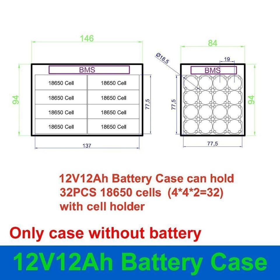 12V 12Ah 55Ah 70Ah Battery Case Empty Box LiFePO4 32700 18650 for ...