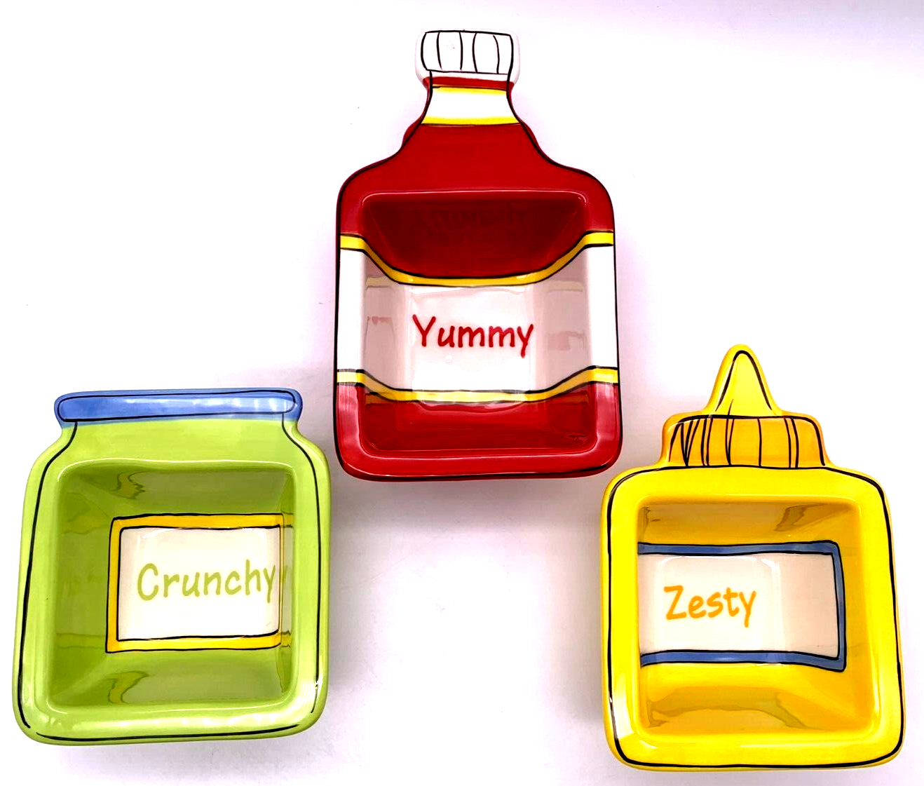 Hallmark Summer Condiment Dishes Set of 3 Yummy Crunchy Zesty Ketchup ...