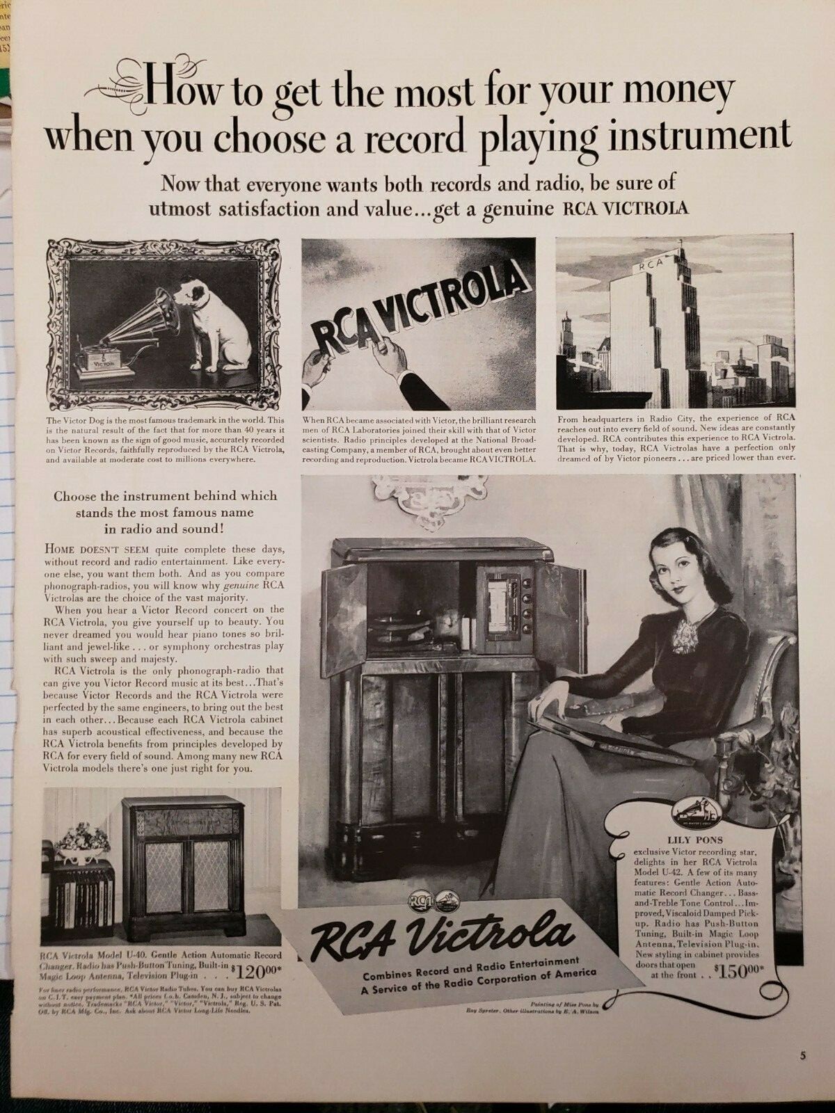 RCA Victrola Radio Vintage 1940 Print Ad Ephemera Art Wall Decor | eBay