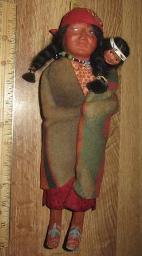 antique Native American Bully Good skookum doll with Good Luck Swastika ...