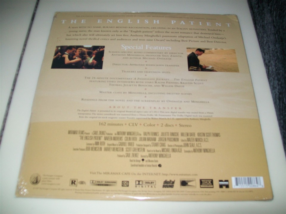 THE ENGLISH PATIENT Criterion 2-Laserdisc LD SET BRAND NEW SEALED ...