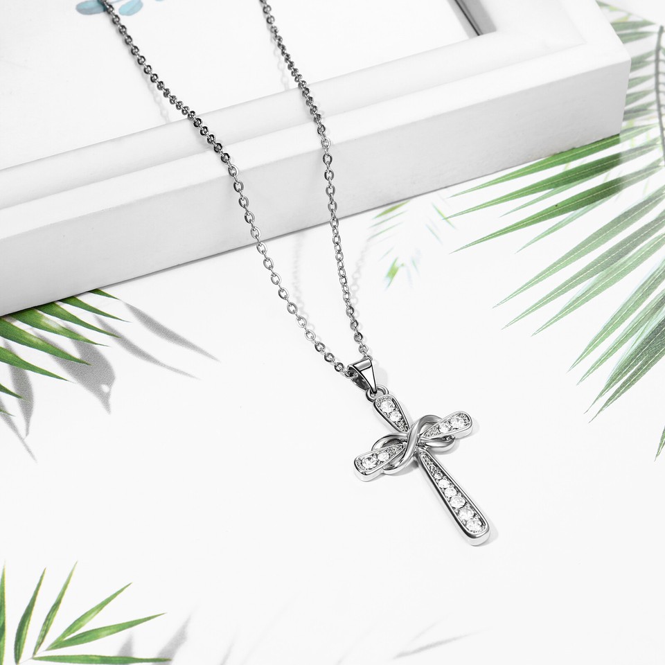 Women Infinity Faith Cross CZ Stainless Steel Pendant Necklace ...