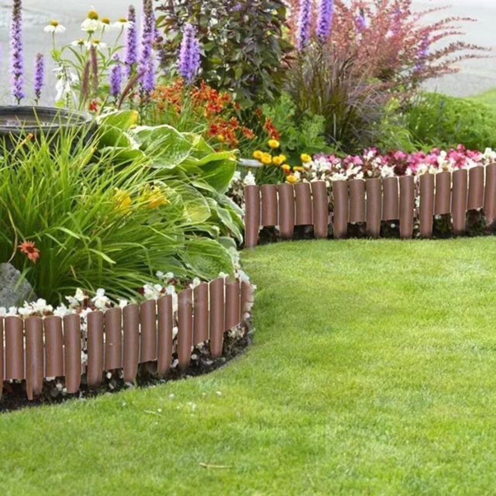 Stylish Wooden Design Lawn Edging 14m Plastic Border for Gardens ...