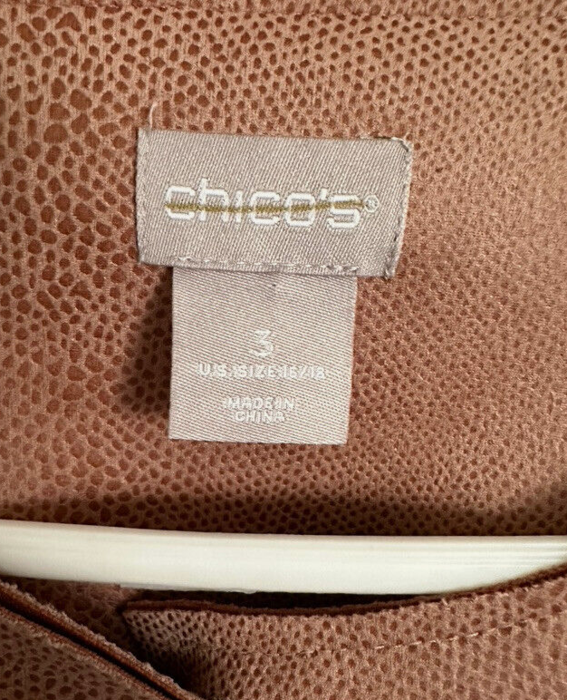 Chico’s Jacket Warm Tan Faux Reptile Skin Soft Snap Front Size 3 XL 16/ ...