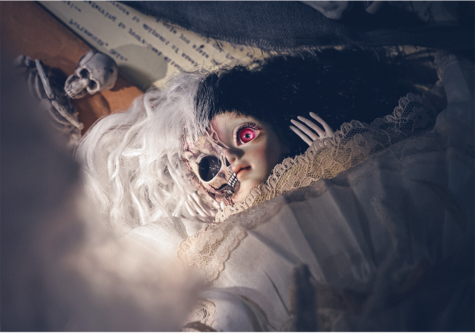 Full Set 1/6 BJD Doll Horirble Half Ghost Face Up Girl Resin Ball ...