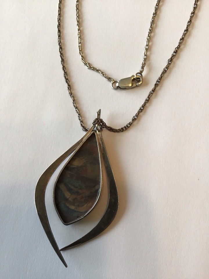 VINTAGE STERLING SILVER MOSS AGATE GEMSTONE PENDANT NECKLACE | eBay