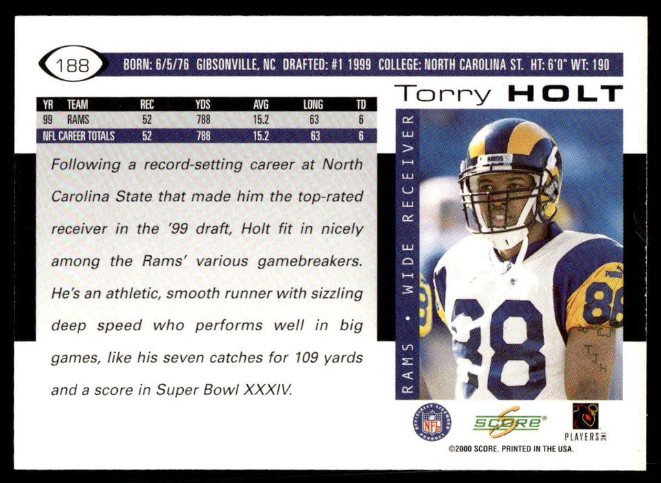 2000 Score 188 Torry Holt St. Louis Rams Football Card | eBay