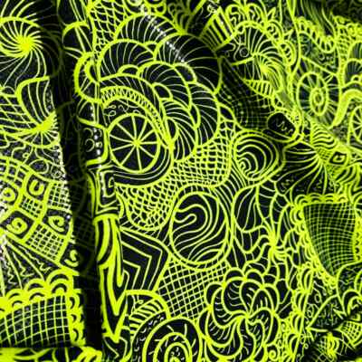 Stretch Fabric Neon Yellow Lime Etnic Retro Print Spandex by Yard for ...