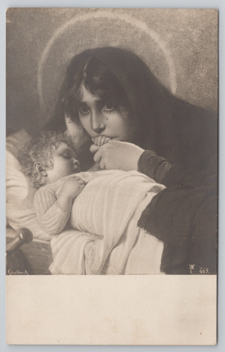 Art Repro Postcard Hermann von Kaulbach Madonna Crying w/ Baby c1910 ...