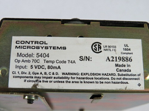 Control Micosystems 5404 16-Point Digital Input Module 5VDC 80mA USED ...