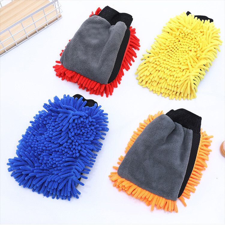 Microfiber Soft Car Wash Chenille Mitt - Hand Wash Gloves (Blue&Red) 2 ...