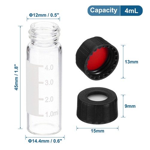 4ml Autosampler Vial, 100 Pack HPLC/GC Vials 9-425 Lab Clear Vials ...