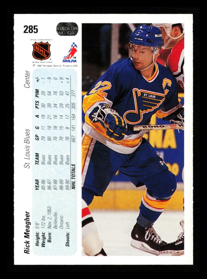 Rick Meagher 1990-91 Upper Deck Hockey NHL #285a St. Louis Blues | eBay