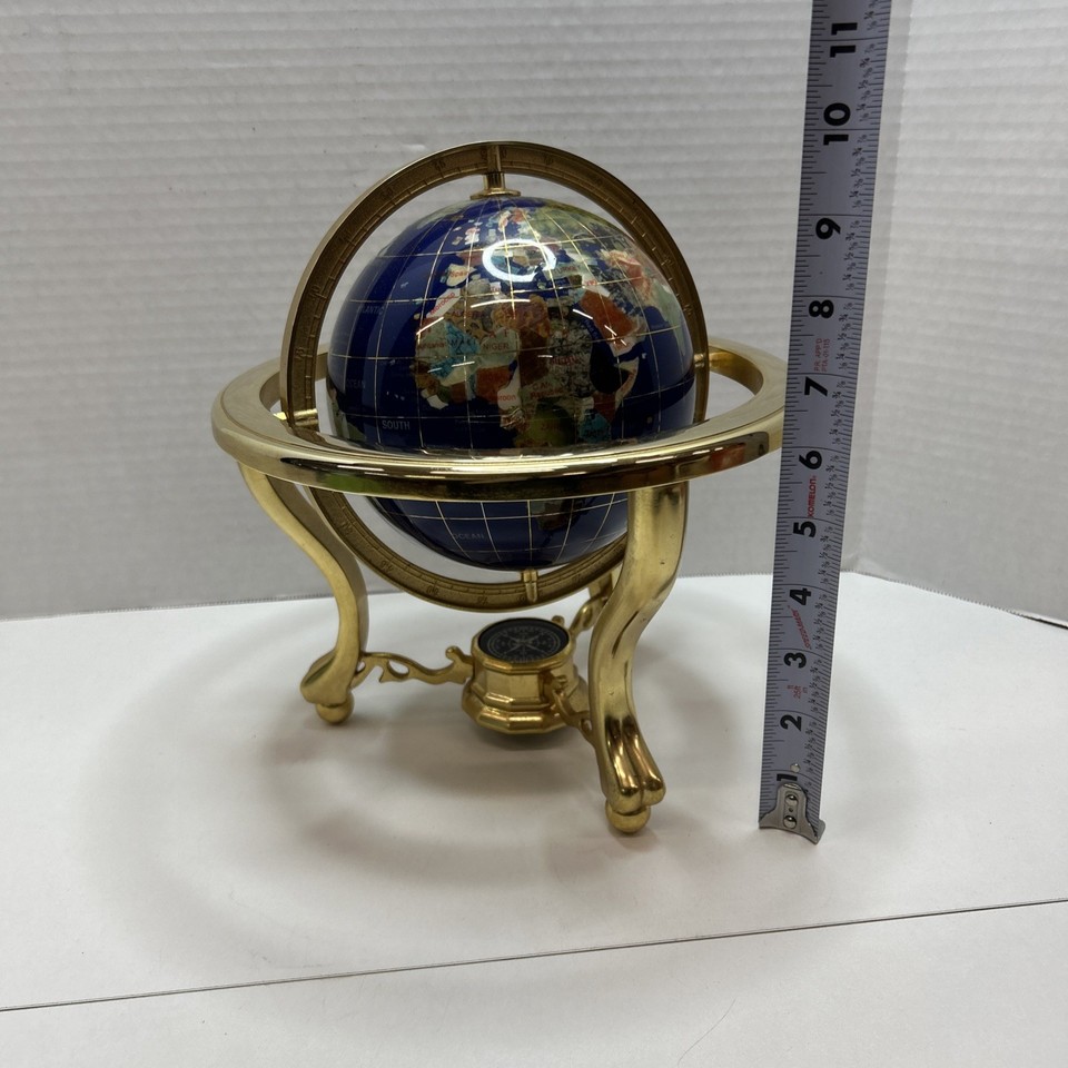 10"Table Top Blue Lapis Ocean Gemstone World Globe with Gold Stand ...