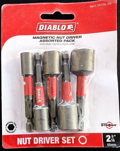 NEW DIABLO 5 Pc. Magnetic Nut Driver Assorted pack 2-9/16" long-DNTSL ...