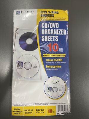 C-Line Deluxe CD Ring Binder Storage Pages Standard Stores 4 CDs 10 ...